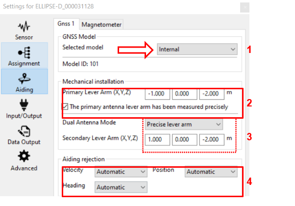 Internal GNSS configuration